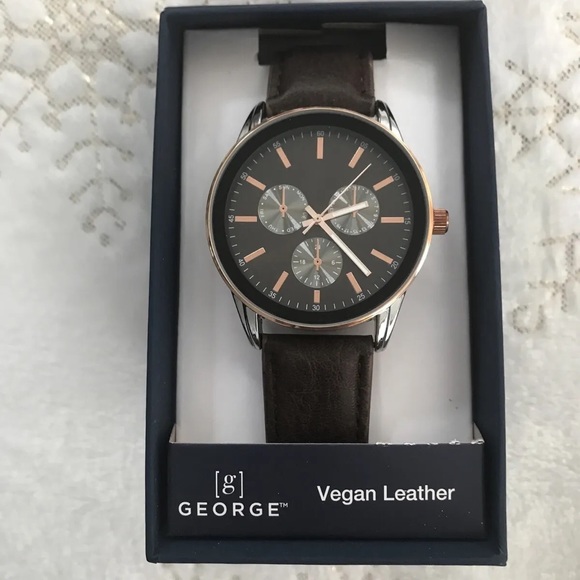 George | Accessories | George Mens Gunmetal Case Black Easy Read Dial ...
